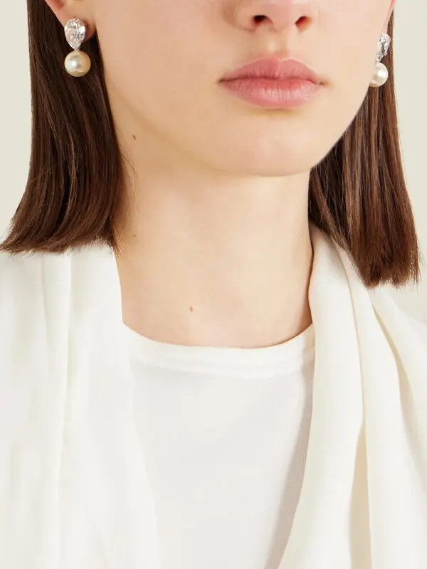 JENNIFER BEHR Cimone Crystal And Pearl Drop Earrings - Neutrals
