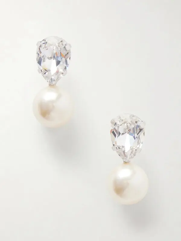 JENNIFER BEHR Cimone Crystal And Pearl Drop Earrings - Neutrals