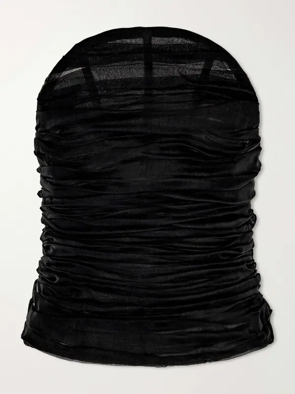 Balenciaga Ruched Silk-chiffon Bustier Top - Black