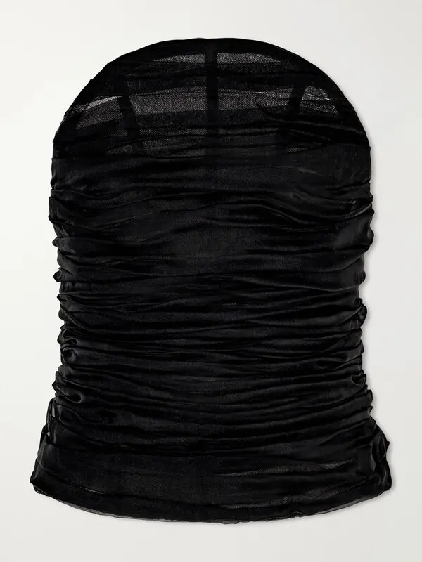 Balenciaga Ruched Silk-chiffon Bustier Top - Black