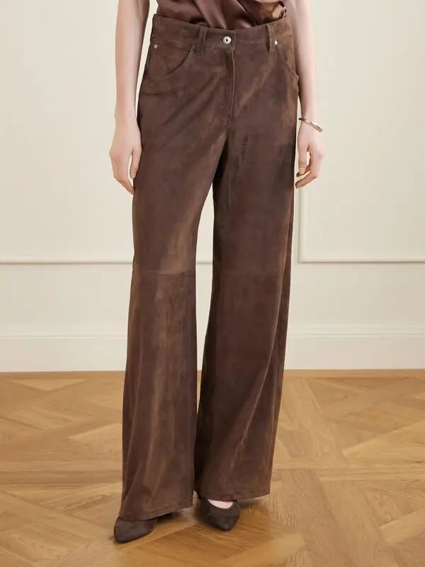 Brunello Cucinelli Mid-rise Straight-leg Suede Pants