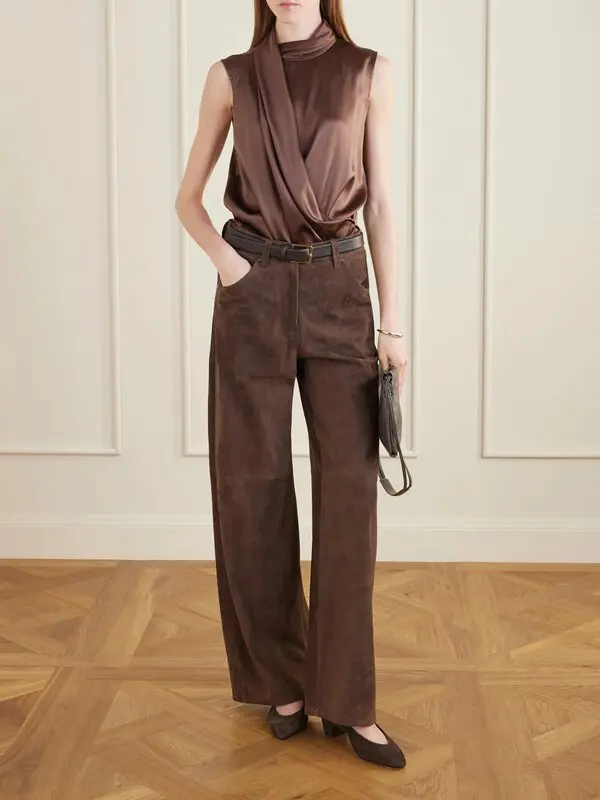 Brunello Cucinelli Mid-rise Straight-leg Suede Pants