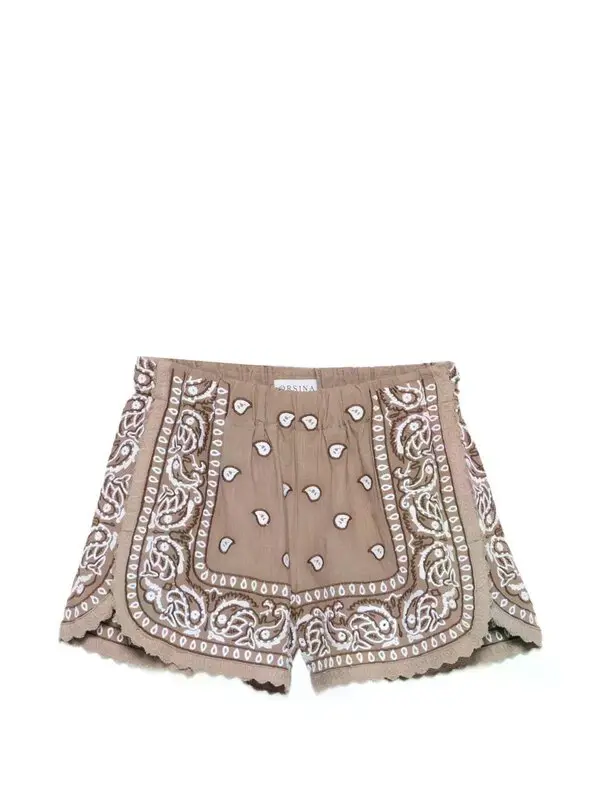 ORSINA Bandana Print Embroidered Shorts