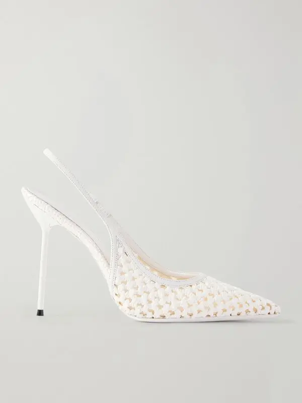 Paris Texas Lidia Leather-trimmed Straw Slingback Pumps - White