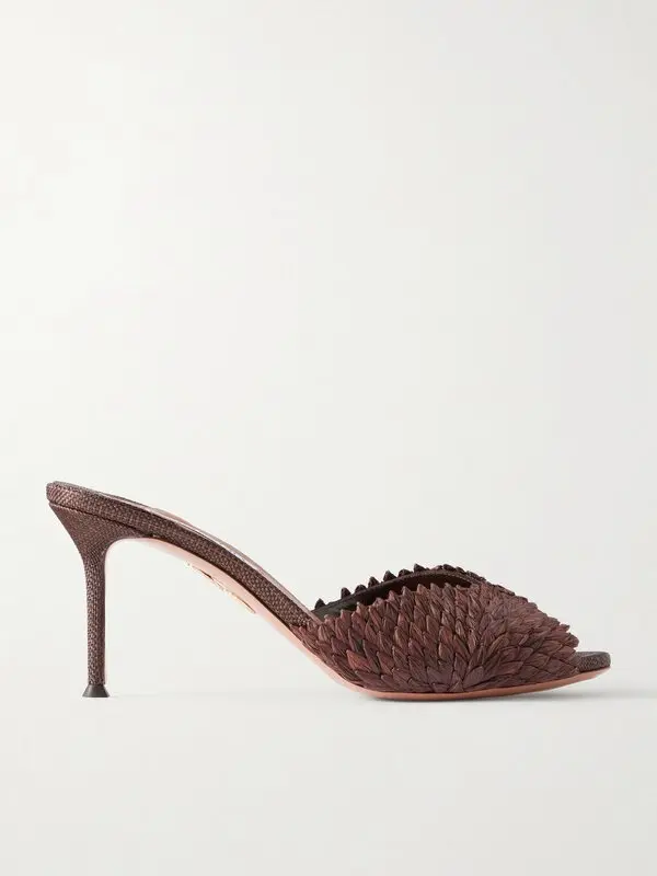 AQUAZZURA Rio Flirt 75 Raffia Mules - Brown