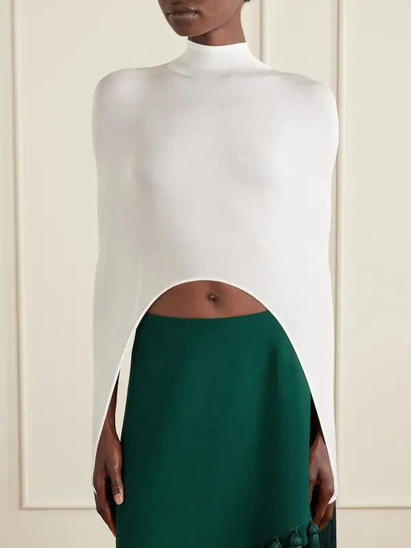 Alaïa Cropped Turtleneck Silk-blend Top - White