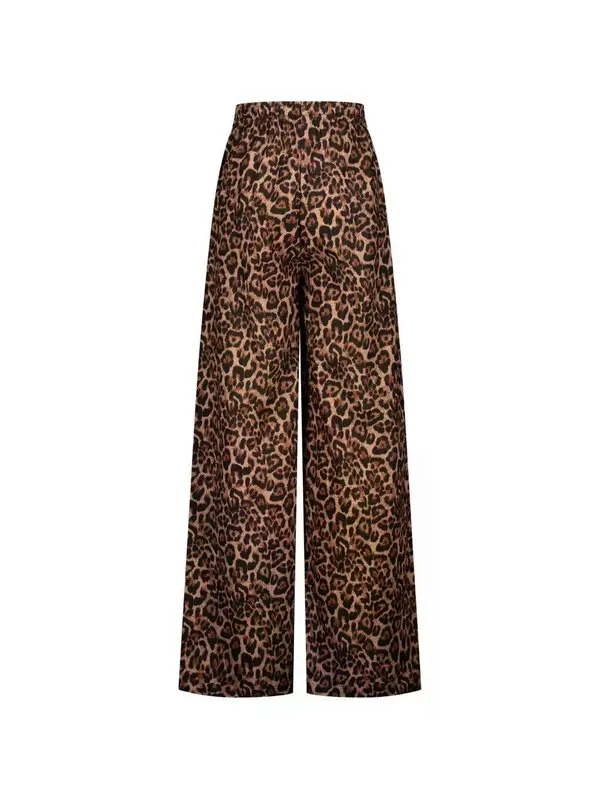 PARAMIDONNA Leopard Print Linen Trousers
