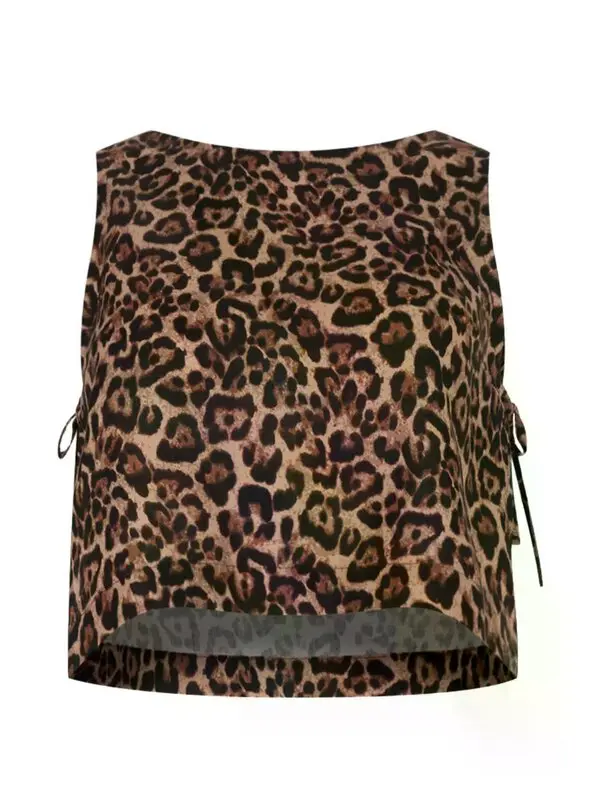 PARAMIDONNA Leopard-print Top With Side-tie Detail - Brown