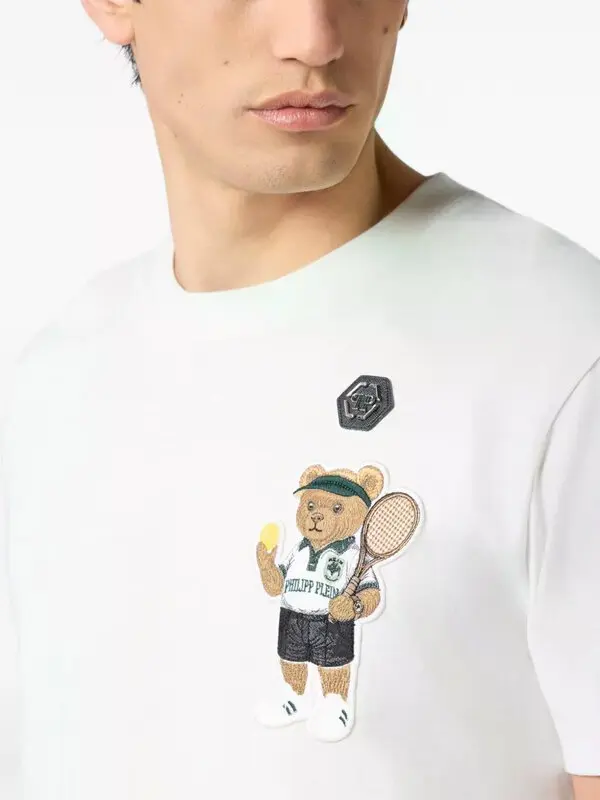 Philipp Plein Round Neck T-shirt Teddy Tennis Patch