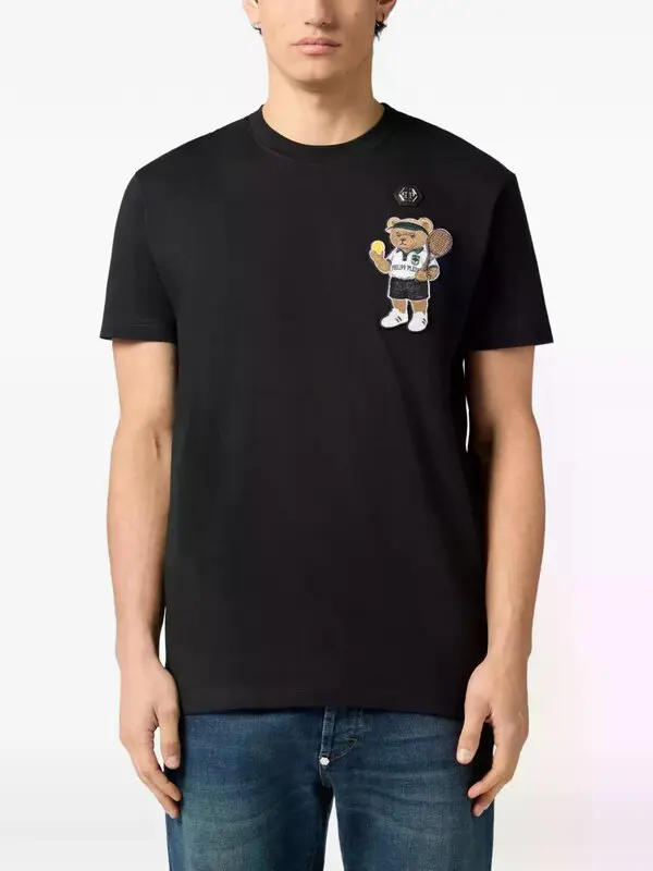 Philipp Plein Round Neck T-shirt Teddy Tennis Patch