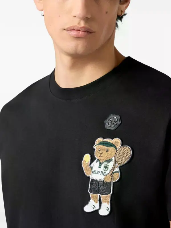 Philipp Plein Round Neck T-shirt Teddy Tennis Patch