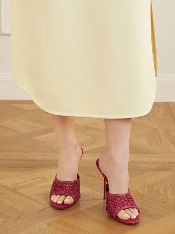 Paris Texas Lidia 105 Woven Straw And Leather Mules - Red