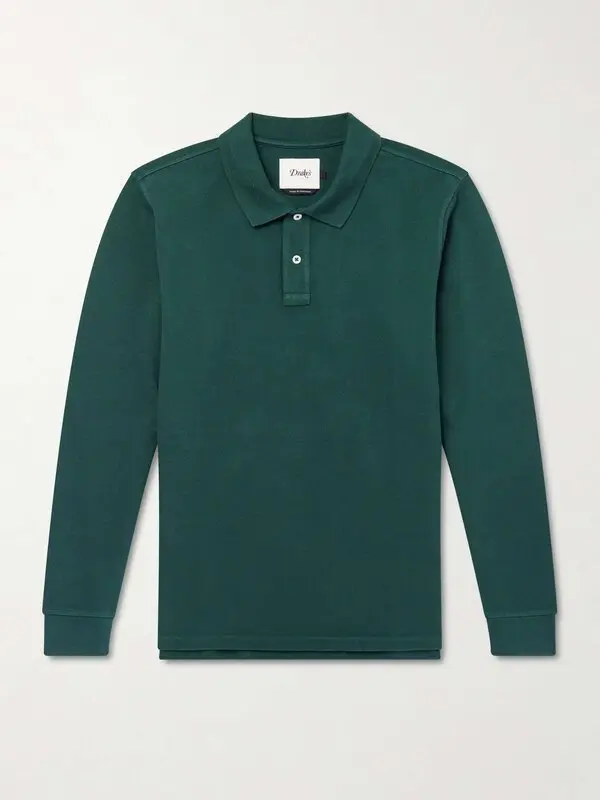 DRAKE'S Cotton-piqué Polo Shirt - Green