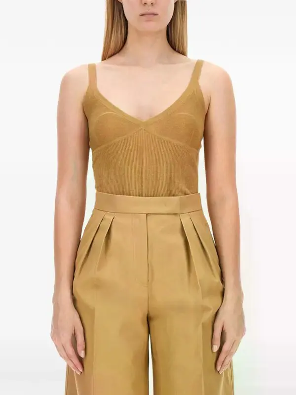 Max Mara V-neck Ribbed Top - Neutrals