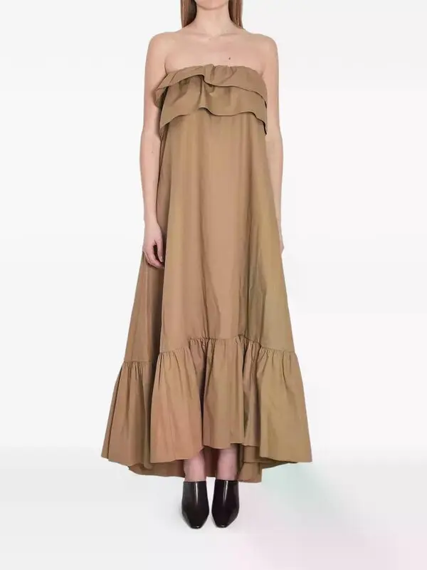Saint Laurent Twill Ruffled Maxi Dress - Brown