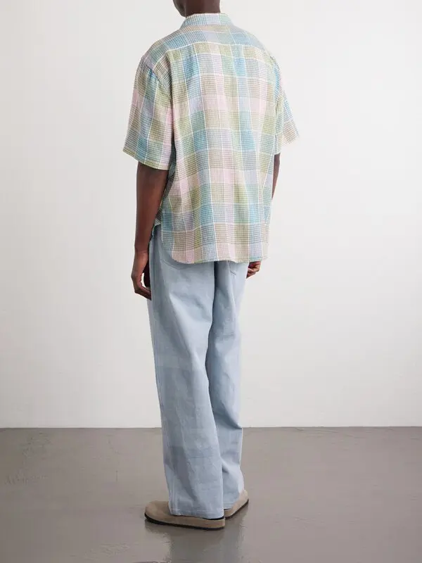 KARDO Ronen Camp-collar Floral-embroidered Checked Cotton And Linen-blend Shirt - Multi
