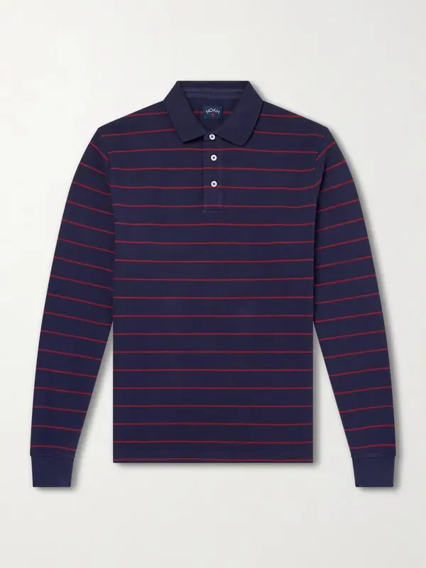 NOAH Striped Cotton-piqué Polo Shirt