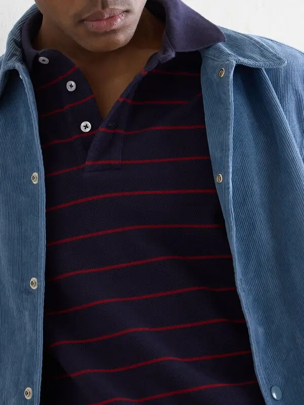 NOAH Striped Cotton-piqué Polo Shirt
