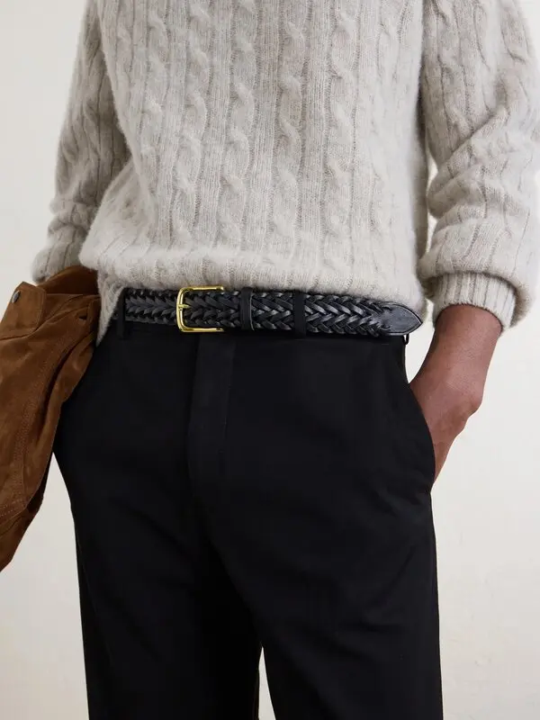 DRAKE'S 3.5cm Woven Leather Belt