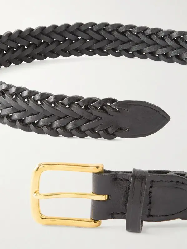DRAKE'S 3.5cm Woven Leather Belt