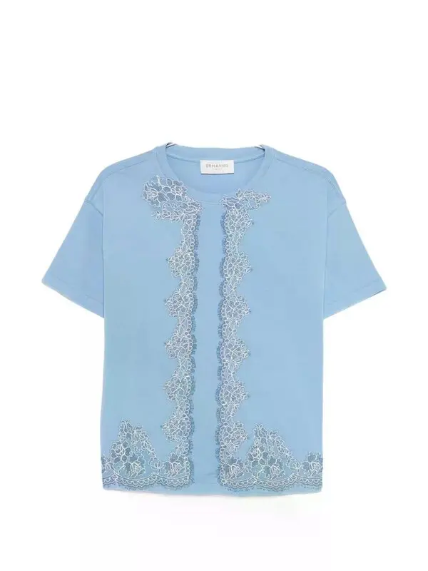 ERMANNO FIRENZE Lace-trim Embroidered T-shirt - Blue