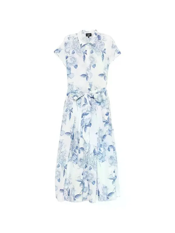 LAVI COUTURE Floral-print Tied-waist Midi Dress - White