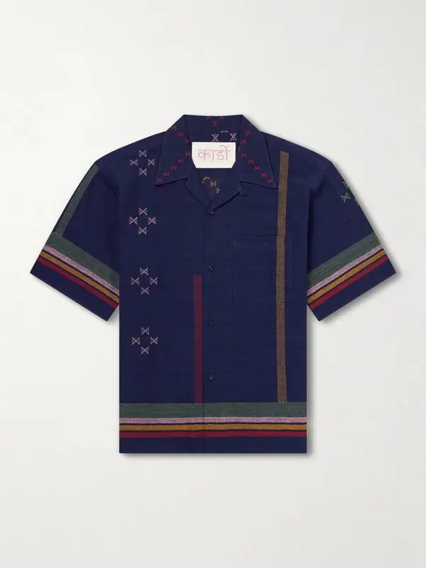 KARDO Rohit Camp-collar Striped Cotton Shirt - Blue