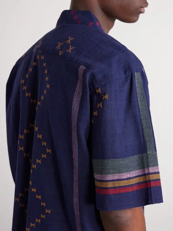 KARDO Rohit Camp-collar Striped Cotton Shirt - Blue