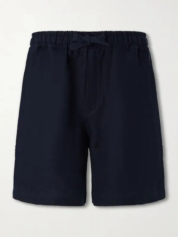 SAMAN AMEL Straight-leg Linen Drawstring Shorts - Blue