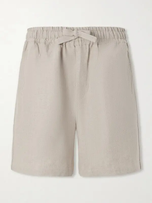 SAMAN AMEL Brisbane Straight-leg Linen Shorts - Neutrals