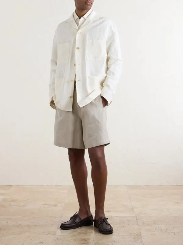 SAMAN AMEL Brisbane Straight-leg Linen Shorts - Neutrals