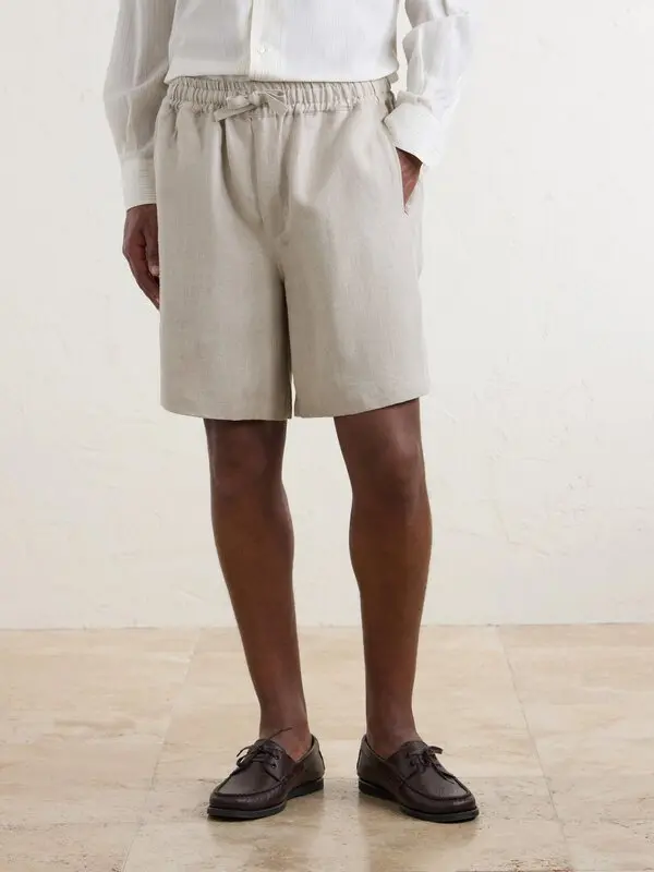 SAMAN AMEL Brisbane Straight-leg Linen Shorts - Neutrals