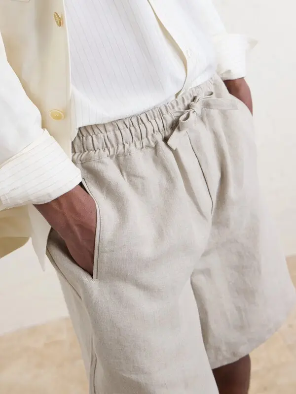 SAMAN AMEL Brisbane Straight-leg Linen Shorts - Neutrals