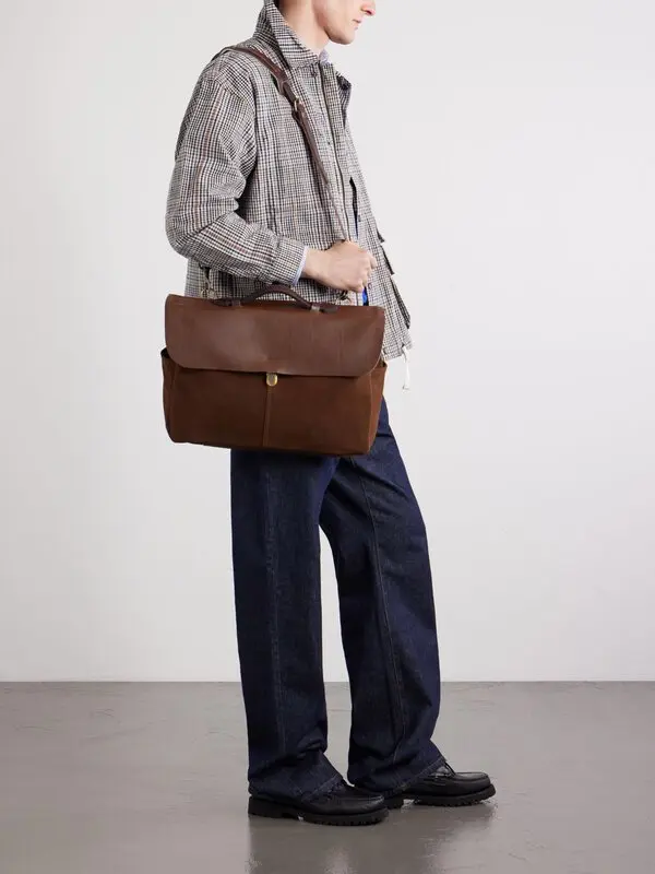 BLEU DE CHAUFFE Charles Leather-trimmed Suede Briefcase