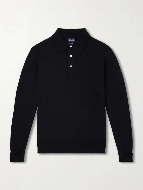 DRAKE'S Knitted Merino Wool Polo Shirt