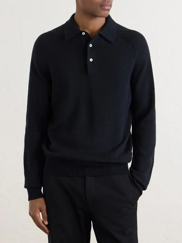 DRAKE'S Knitted Merino Wool Polo Shirt