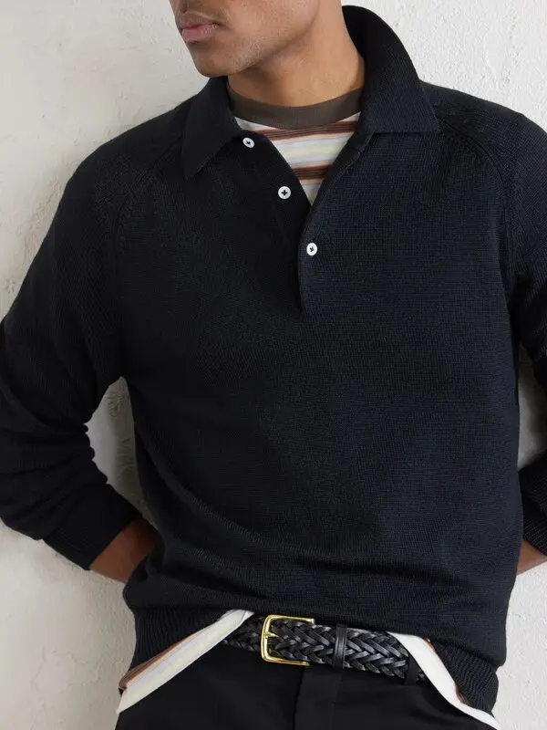DRAKE'S Knitted Merino Wool Polo Shirt