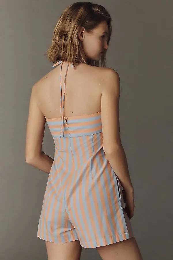 Saylor Arella Halter Romper - Blue/peach