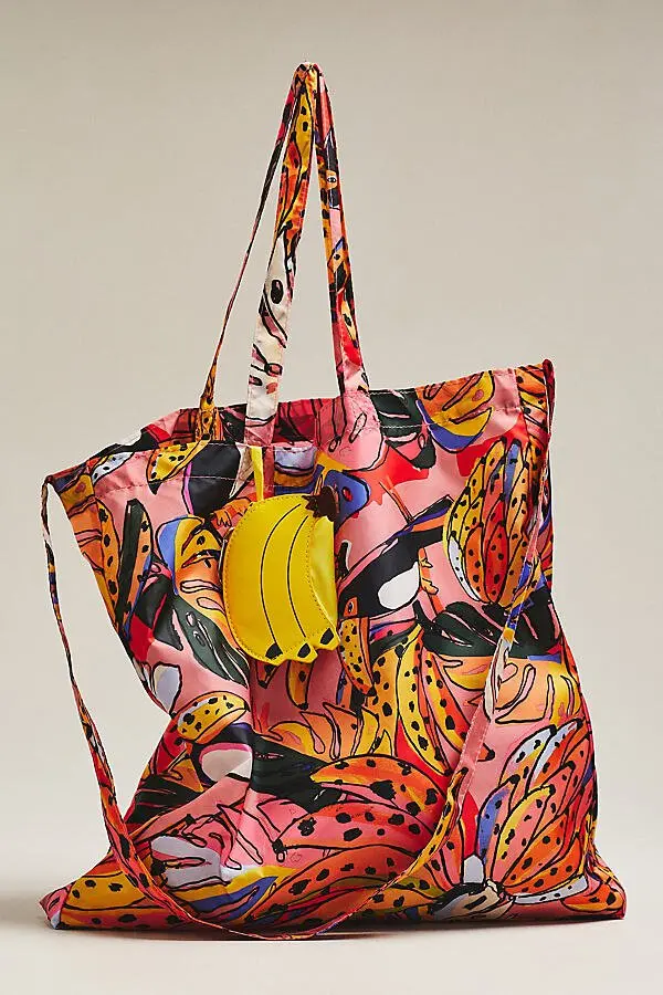 Farm Rio Patterned Collapsible Tote Bag - Banana