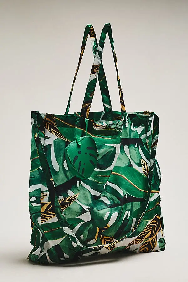 Farm Rio Patterned Collapsible Tote Bag - Leaf Print