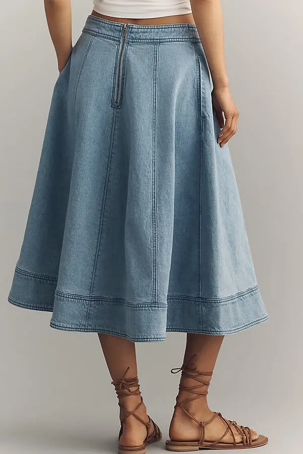 PILCRO Denim A-line Midi Skirt