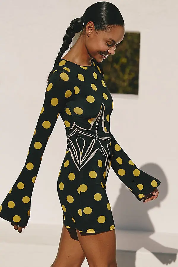 CALA DE LA CRUZ Maisha Long-sleeve Mini Dress - Black Pattern