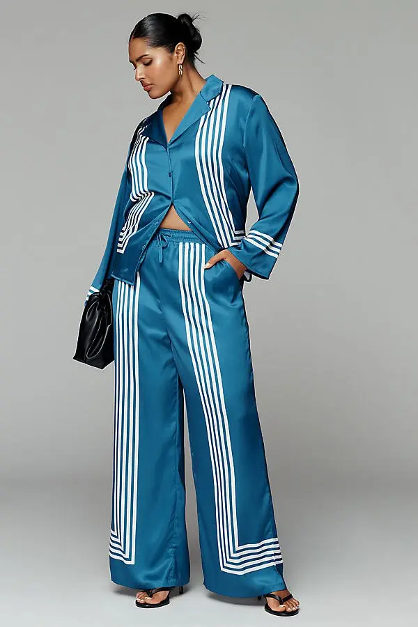 Glamorous Satin Wide-leg Trousers - Dark Blue