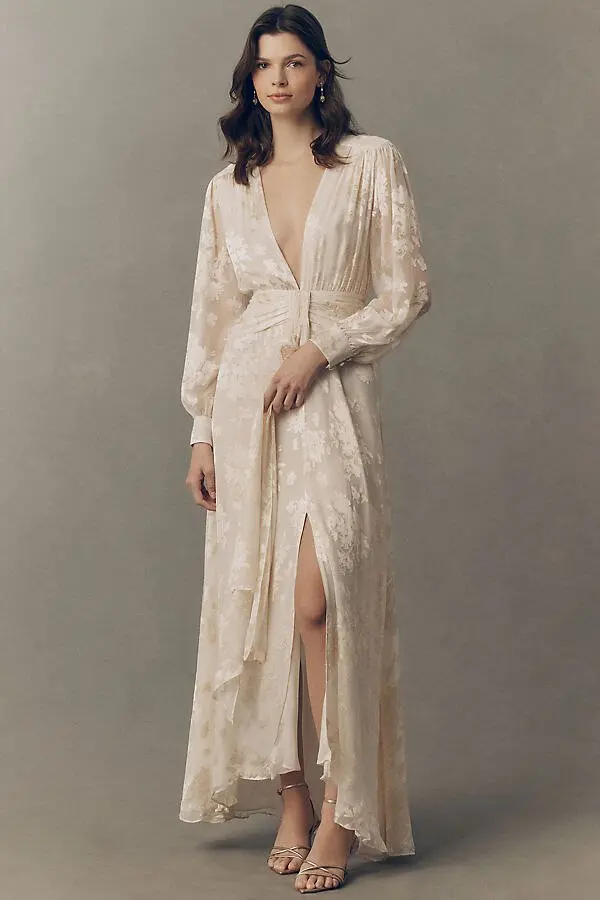 Rixo Meera Plunge-neck Maxi Dress - Cream