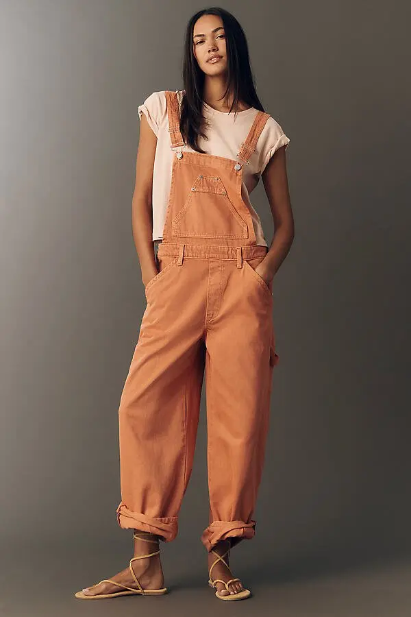 PILCRO Kayden Regenerative Cotton Barrel Overalls - Mineral-peach