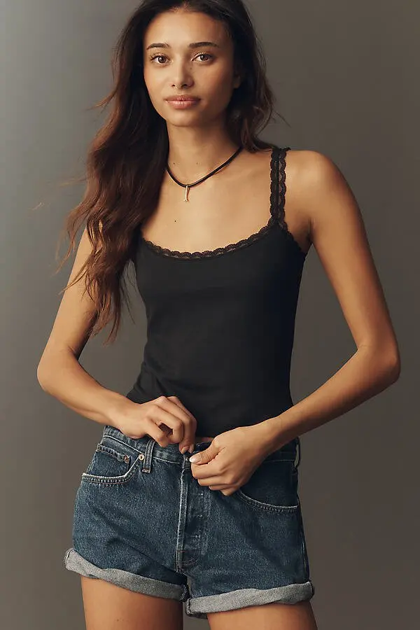 LYREBIRD Lace-trim Knit Cami - Black Onyx