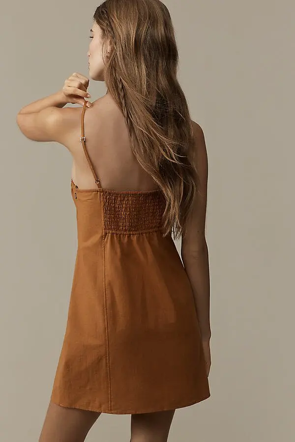 Anthropologie Cotton Linen Tie-front Mini Dress