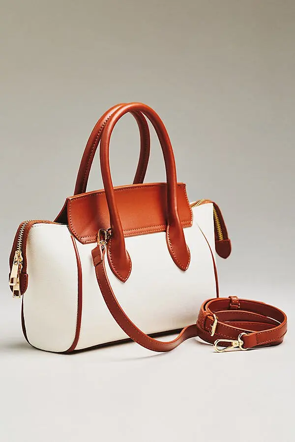 Anthropologie Canvas Foldover Satchel Tote Bag - Chocolate