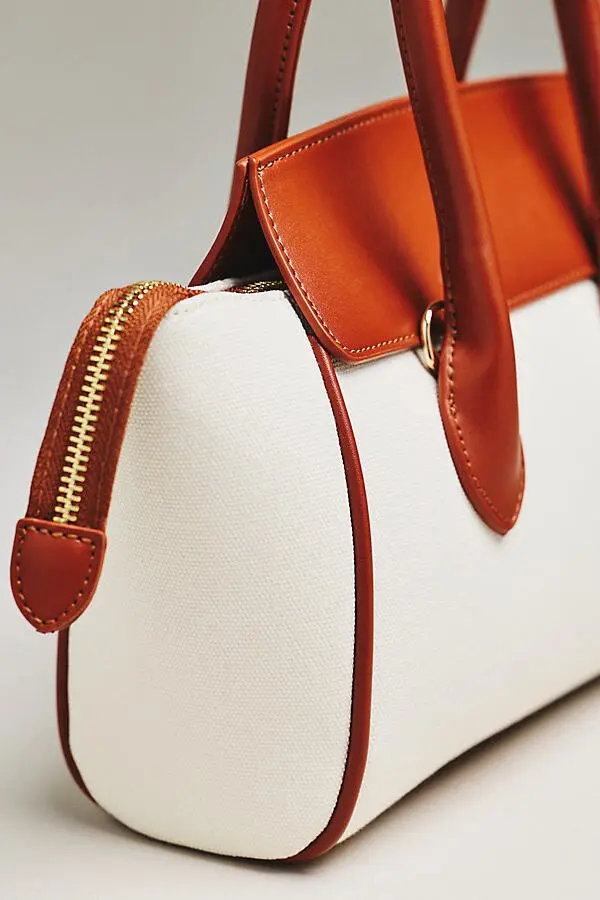 Anthropologie Canvas Foldover Satchel Tote Bag - Chocolate