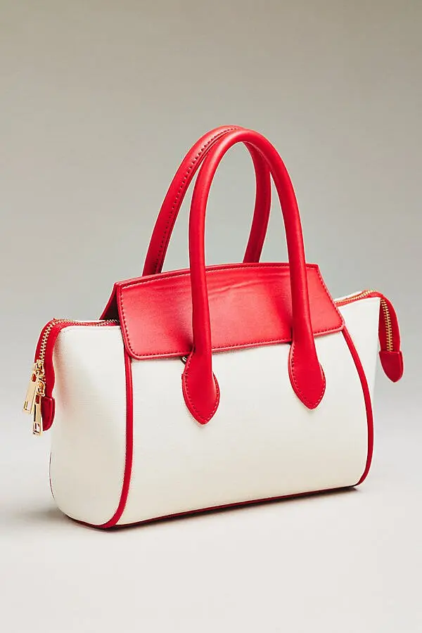 Anthropologie Canvas Foldover Satchel Tote Bag - Red